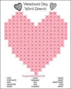 Free Printable Heart Shaped Valentine's Day Word Search for Kids