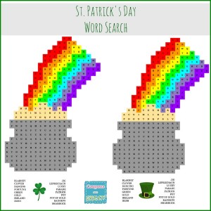 Printable Pot of Gold St Patricks Day Word Search for Kids