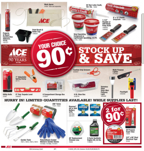 Ace Hardware 90 Cent Sale: Garden Gloves, Level, Drop Cloths, and More