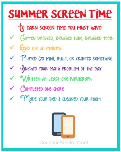 Earning Screen Time for Kids: Printable Ideas